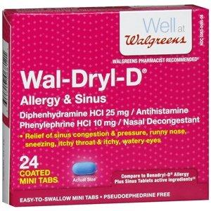 Walgreens Wal-Dryl-D Allergy & Sinus Relief Mini Tabs 24 ea - Fast ...