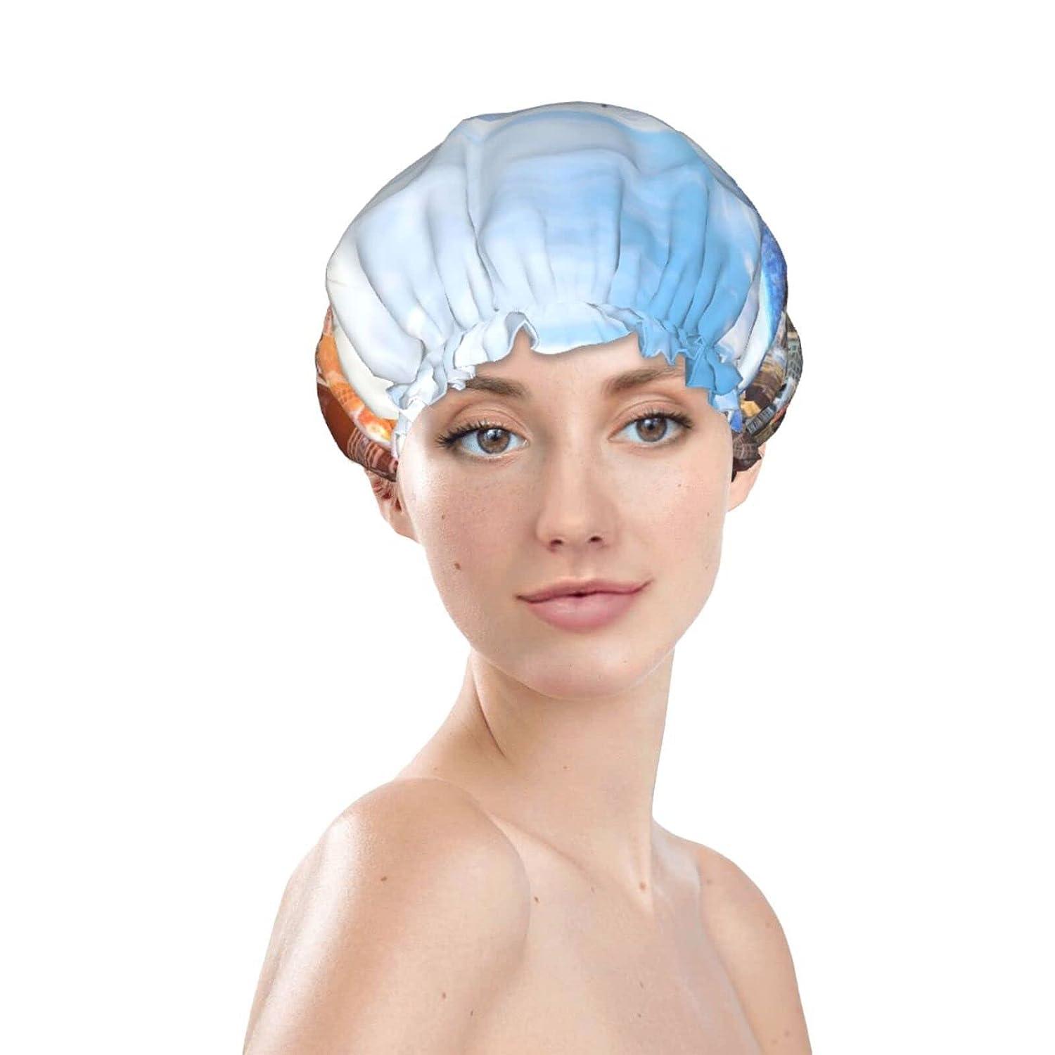 New York City Skyline Shower Cap Waterproof Reusable Bath Cap For All