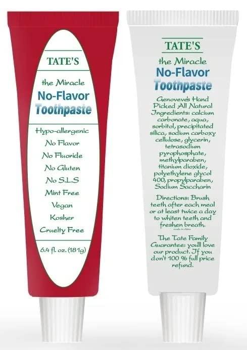 Tate's No Flavor Toothpaste 6.4 oz - Pack of 1 | All Natural, Fluoride ...