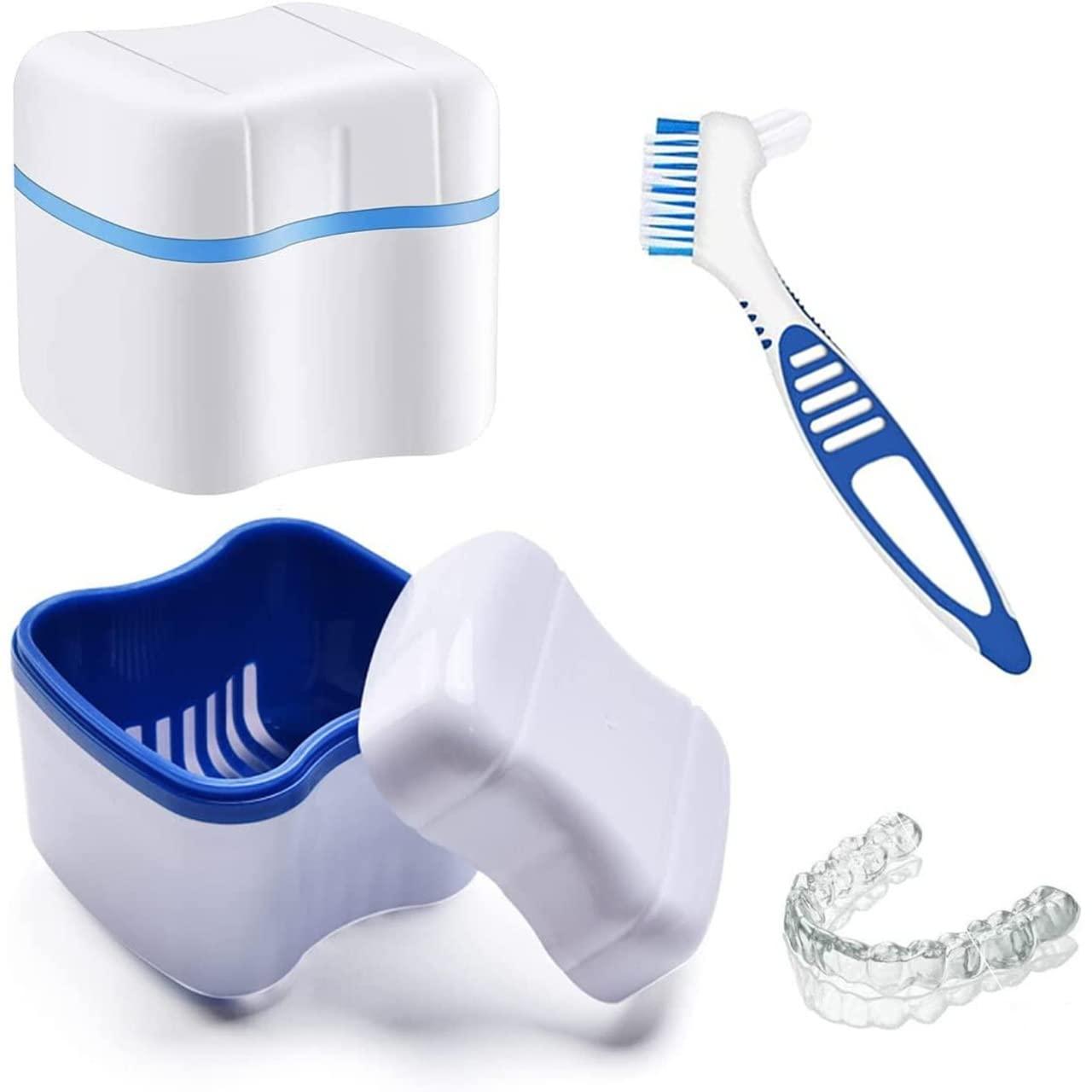 Denture Bath Kit: 2 Cups, 2 Brushes, 2 Strainer Baskets - Ideal for ...