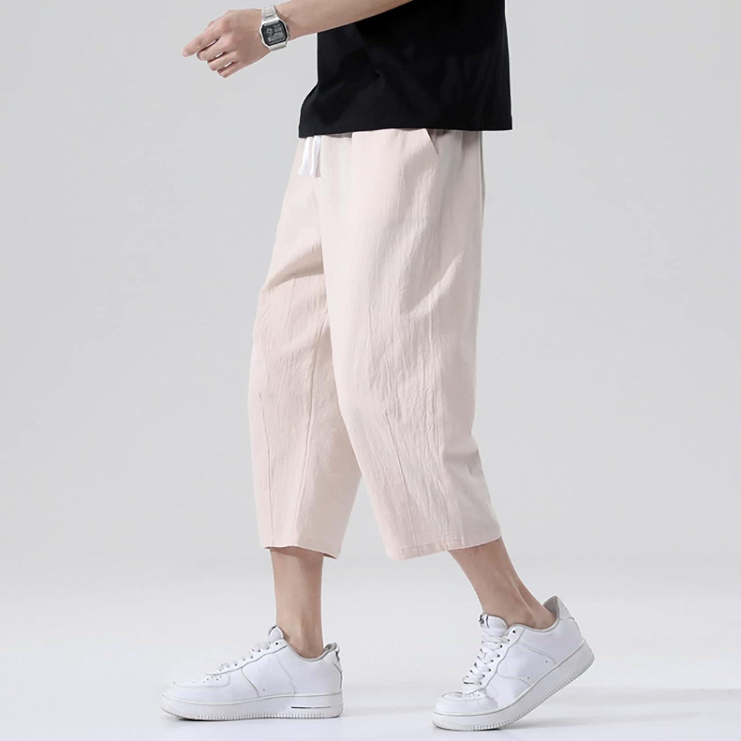 Buy CEWIFO Monochrome Cotton-Linen Jogging Pants for Men - Lightweight ...