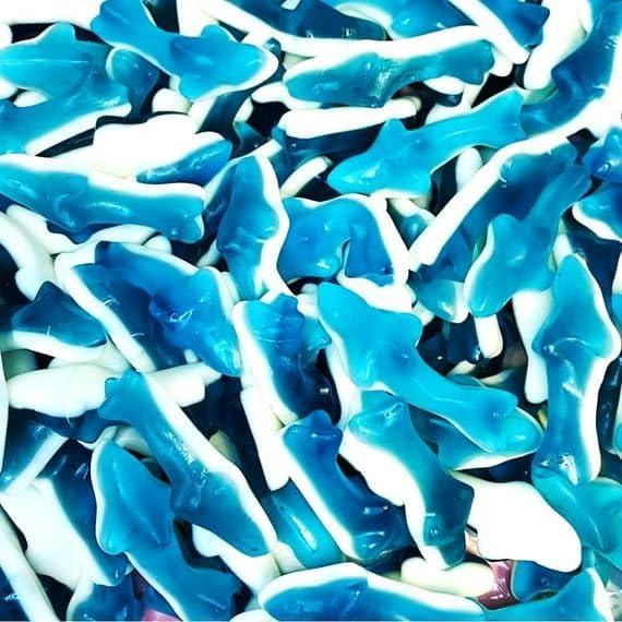 Blue & White Gummy Foam Shark Sweets - 1KG Bag - Fruit Flavour Gummy ...