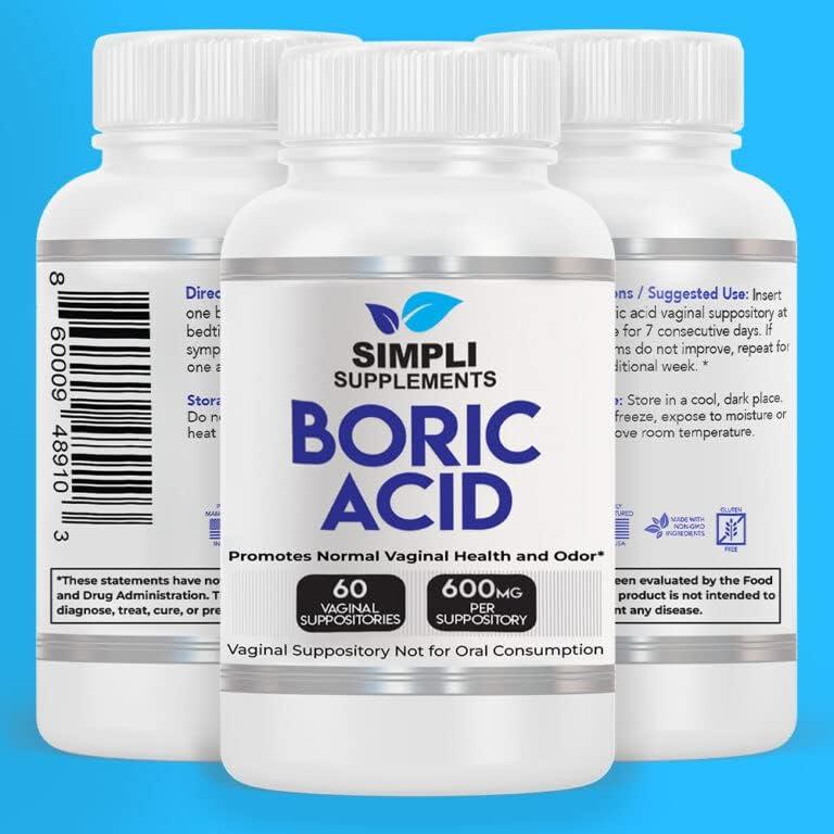Simpli Supplements Boric Acid 600mg Vaginal Suppository for Women - USA ...