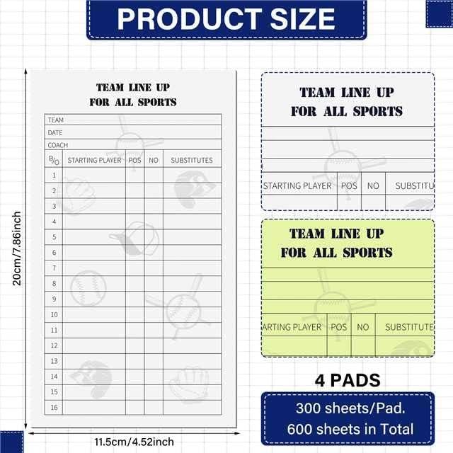 Baseball Softball Lineup Cards - 30 Games, 16 Player Roster, 4 Part ...