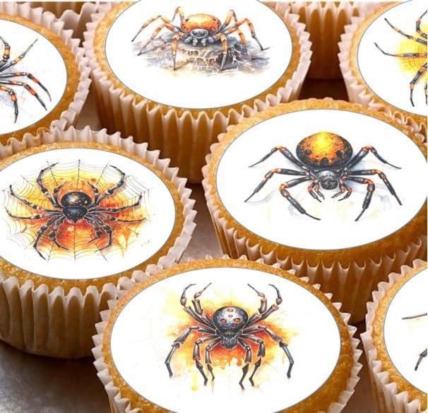 24 Pre-cut Spider Spiders Edible Cupcake Cake Toppers Wafer/Rice Paper ...