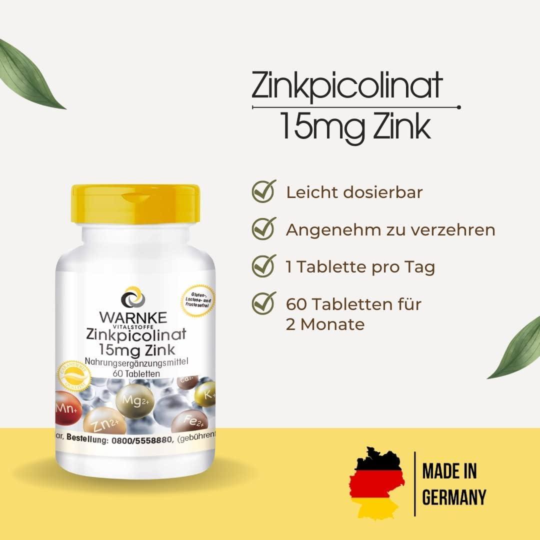 Zinc Tablets 15mg - Vegan Zinc Picolinate | 60 High Dose Tablets ...