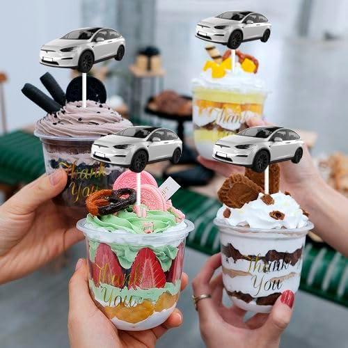 HAKPUOTR Tesla Model Y Cupcake Toppers 24Pcs Electric Car Cupcake ...