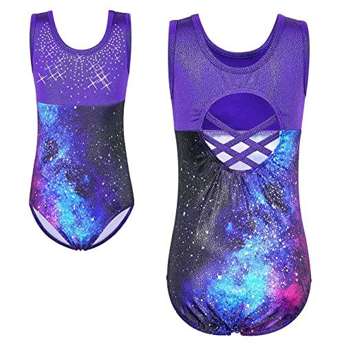 TFJH E Girls Shiny Diamond Gymnastics Leotard - A Purple Galaxy, Size 5 ...