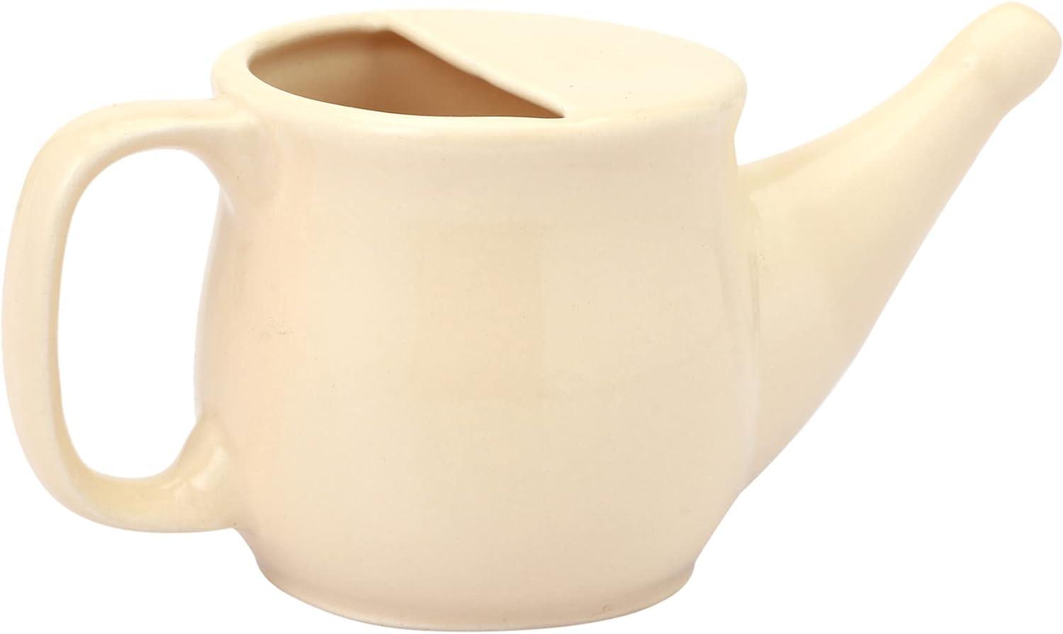 Spill Proof Ceramic Neti Pot Set - Beige, 250 ML - 5 Sachet Neti Salt ...