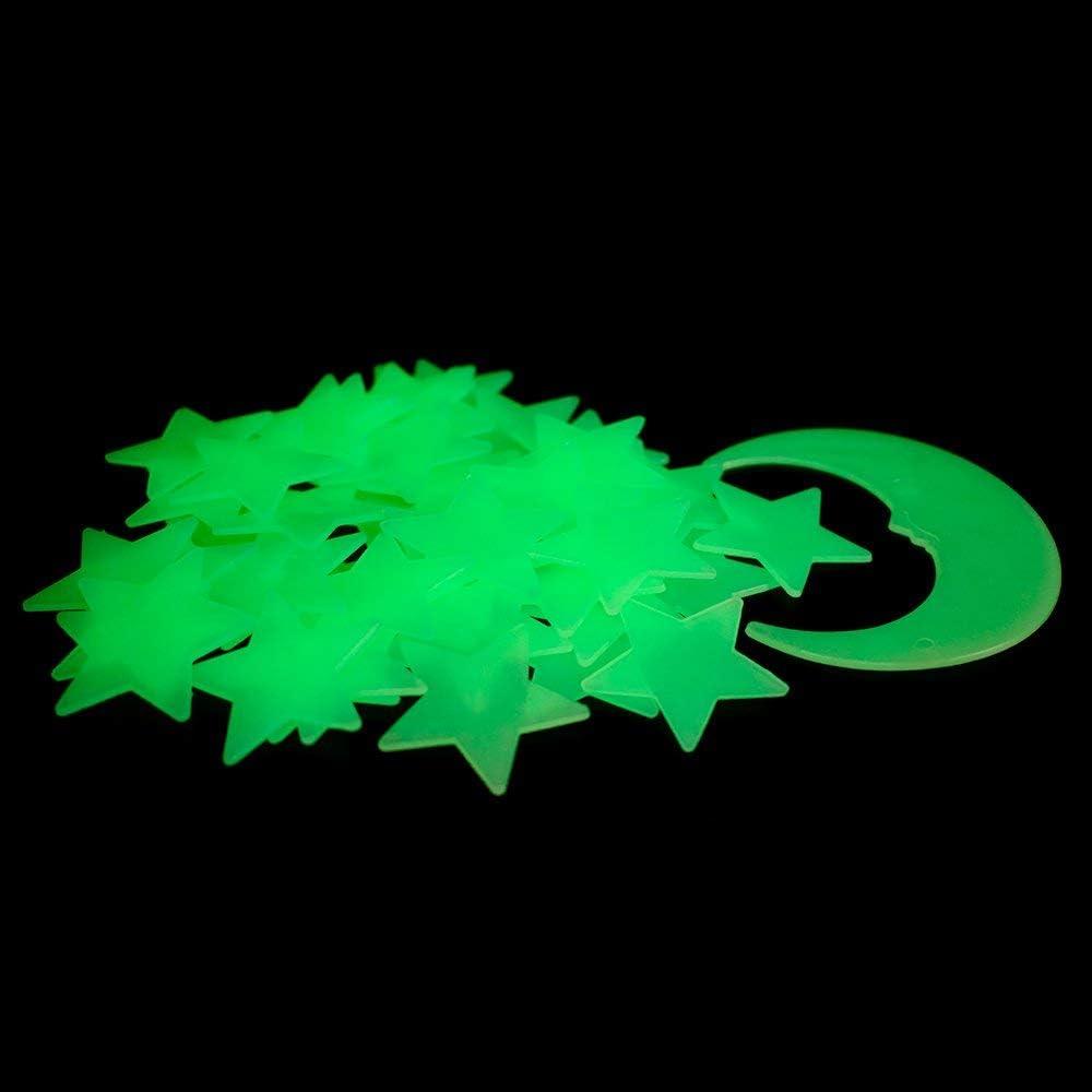 Glow in The Dark Moon and Stars Fluorescent Stickers - 24 Magical 3D ...