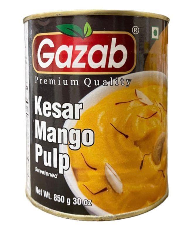 (Pack of 2) Gazab Premium Kesar Mango Pulp 850g - Sweetened - 30 oz ...