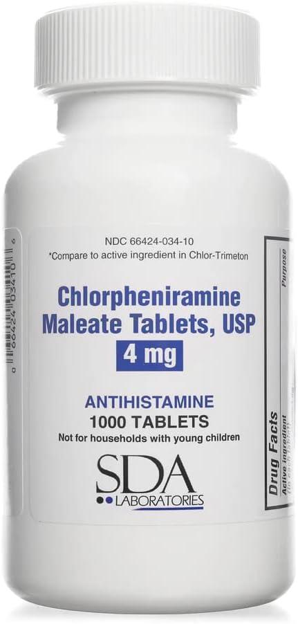 SDA Labs Chlorpheniramine Maleate 4mg Antihistamine - 1000 Tablets ...