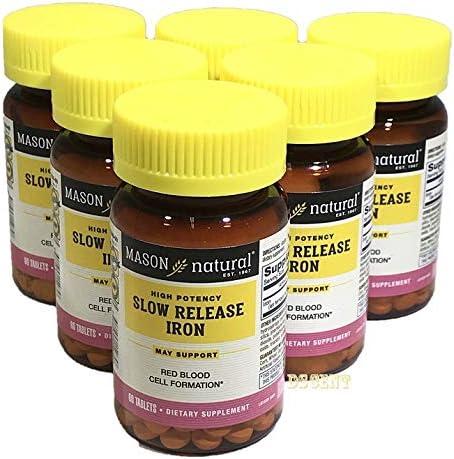 Mason Vitamins Slow Release Iron 60 Tablets - Pack of 6 Bottles (360 ...