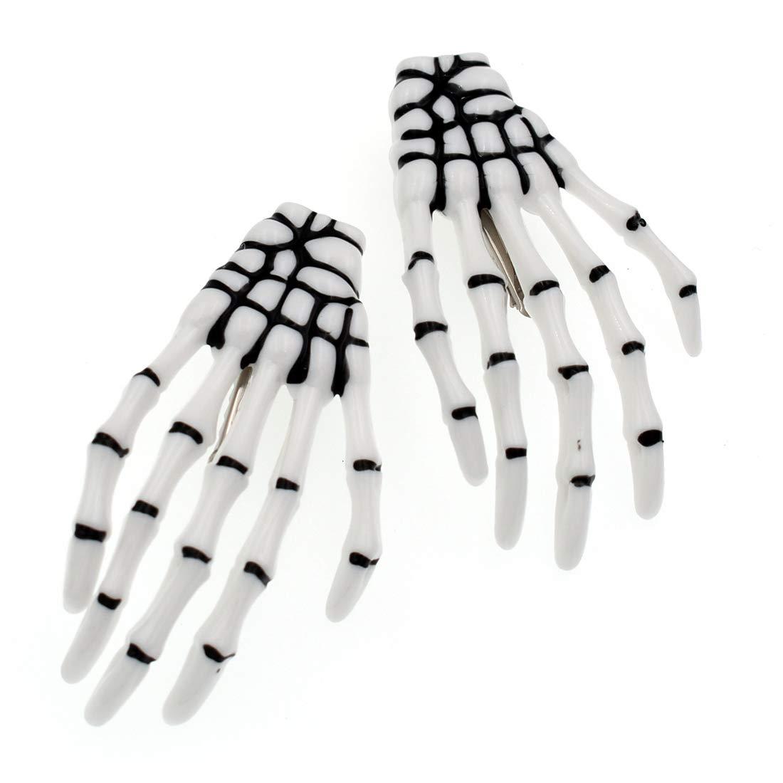 5 Pairs White & Black Skeleton Hands Hair Clips - Halloween Party ...