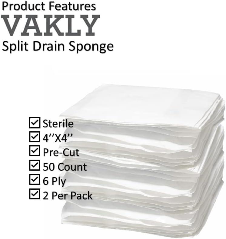 Split Drain Sponge 4x4 6 Ply [Pack of 50] - Sterile Precut Gauze Pads ...