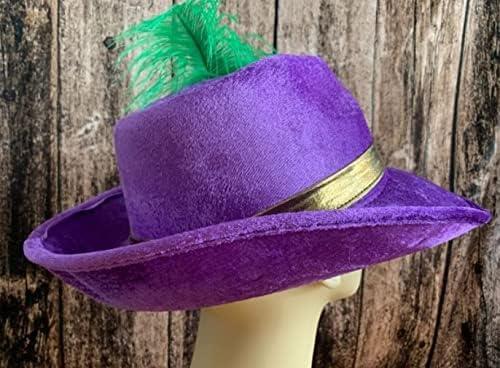 Mardi Gras Feather Pimp Fedora - Multicolor - 6x14 - Festive Party Hat ...