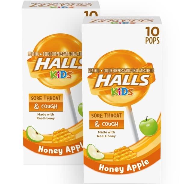 HALLS KIDS Sore Throat & Cough Pops - 10 Individually Wrapped Pops (2 ...