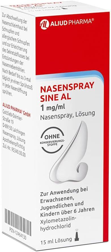 Aliud Pharma Sineal Nasal Spray 1 mg/ml - 15 ml Decongestant for Runny ...