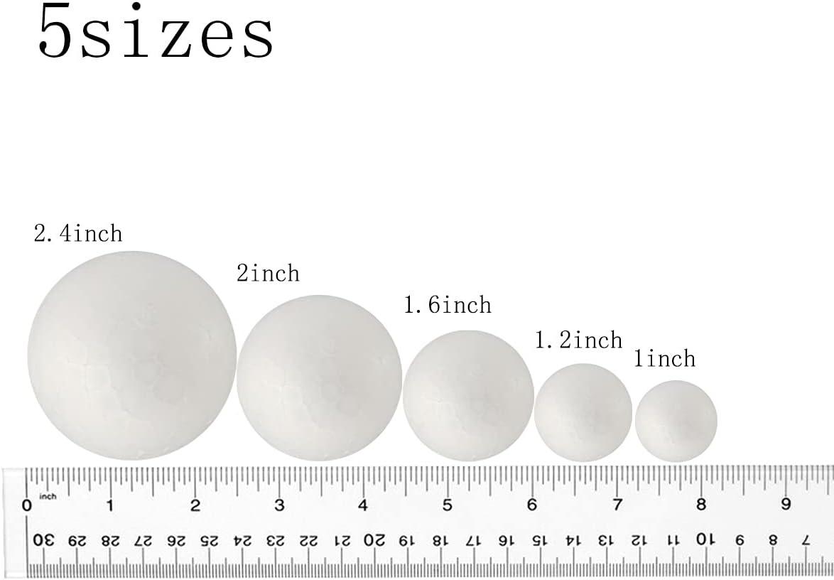 50 Pack Craft Foam Balls 5 Sizes(1-2.4 Inches) White Polystyrene Smooth ...