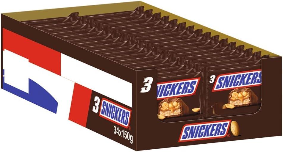 SNICKERS - Milk chocolate peanuts and caramel bar - 3 individual bars ...