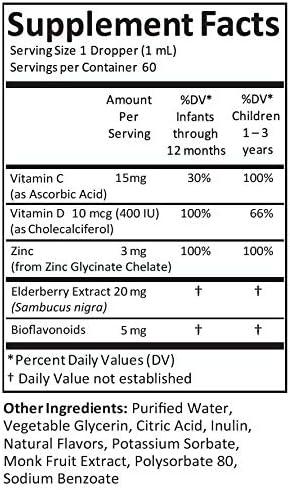 Kiddivit Baby Zinc Liquid Drops with Elderberry, Vitamin D3 & C - 60 ...
