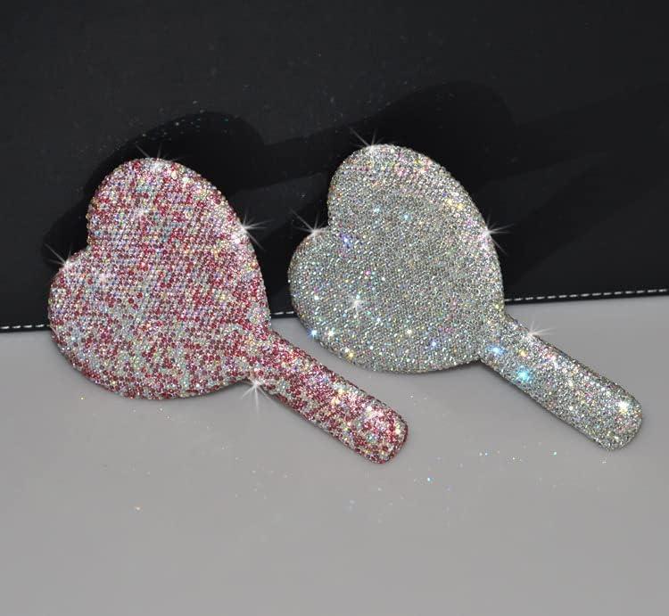Wowagoga Sparkling Rhinestone Heart Shaped Handheld Mirror - White ...