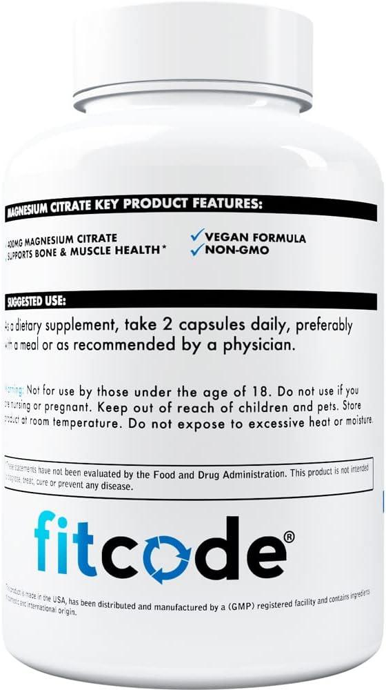 Fitcode Magnesium Citrate Capsules 400mg - Muscle and Bone Health Supplement | Buy Now with ...