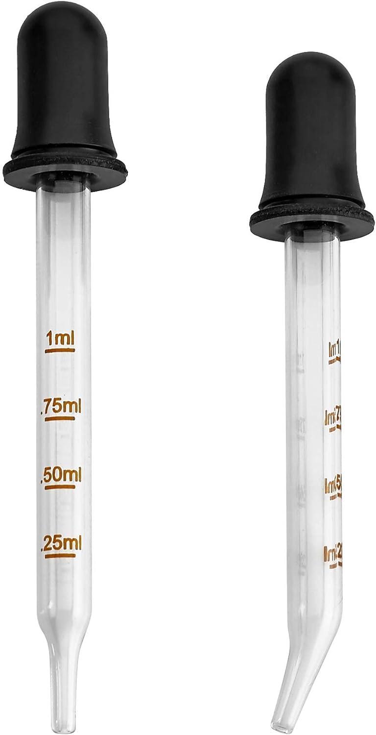 Glass Medicine Dropper Set - Bent & Straight Tip, 1 mL Capacity, 2 ...