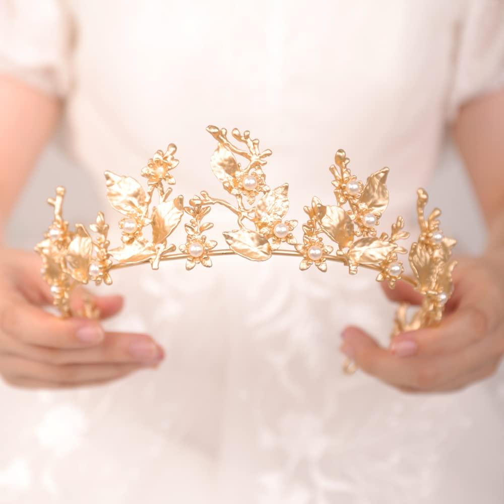 JWICOS Gold Tiara Crown for Women - Bridal Wedding & Prom Princess ...