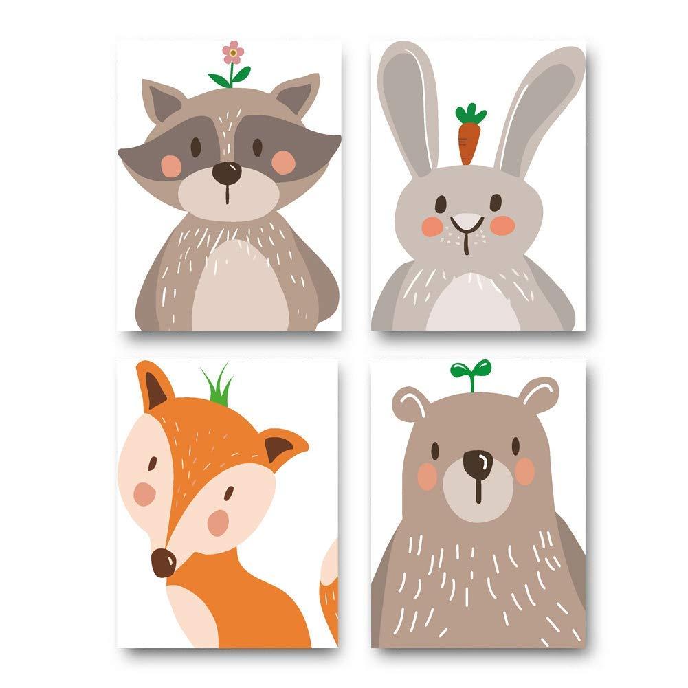 Nursery Room Decor: Set of 4 Safari Forest Animals Posters for Boys and ...
