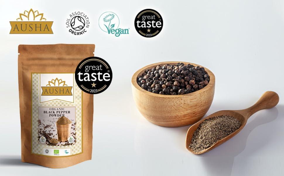 Ausha Organic Ground Black Pepper 200g - Coarse | Great Taste Award ...