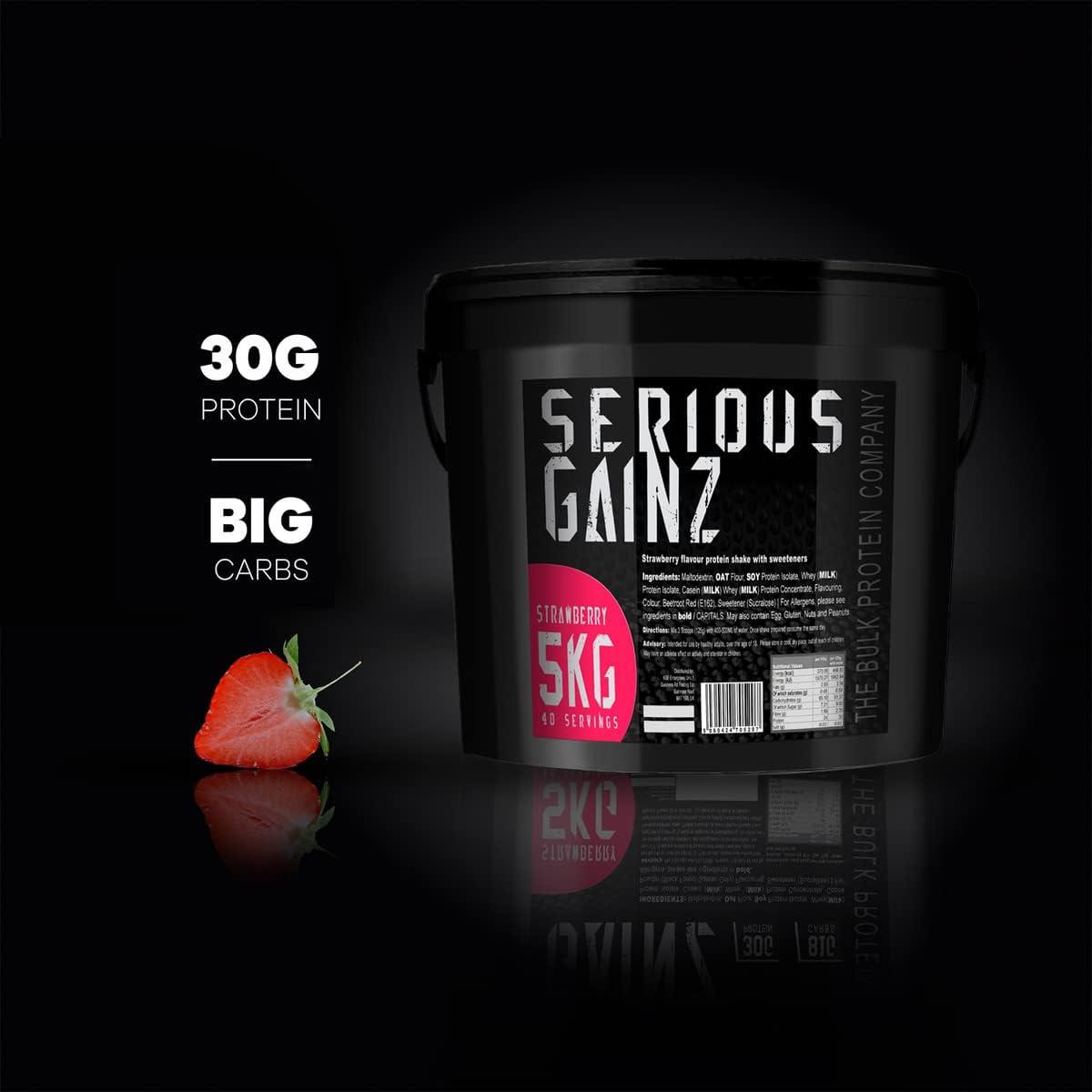 Serious Gainz Whey Protein Powder - Strawberry 5kg - 30g Protein - Mass ...