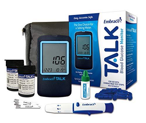 Embrace Talk Diabetes Testing Kit - Glucose Meter, Test Strips, Lancets ...