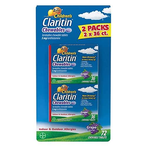 Claritin Children's Chewable 5mg - Non-Drowsy 24 Hour Relief - 72 Tablets