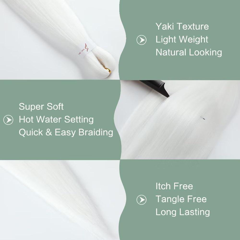 YDDM 32 Inch Pre Stretched Braiding Hair Extensions - 6 Packs White ...