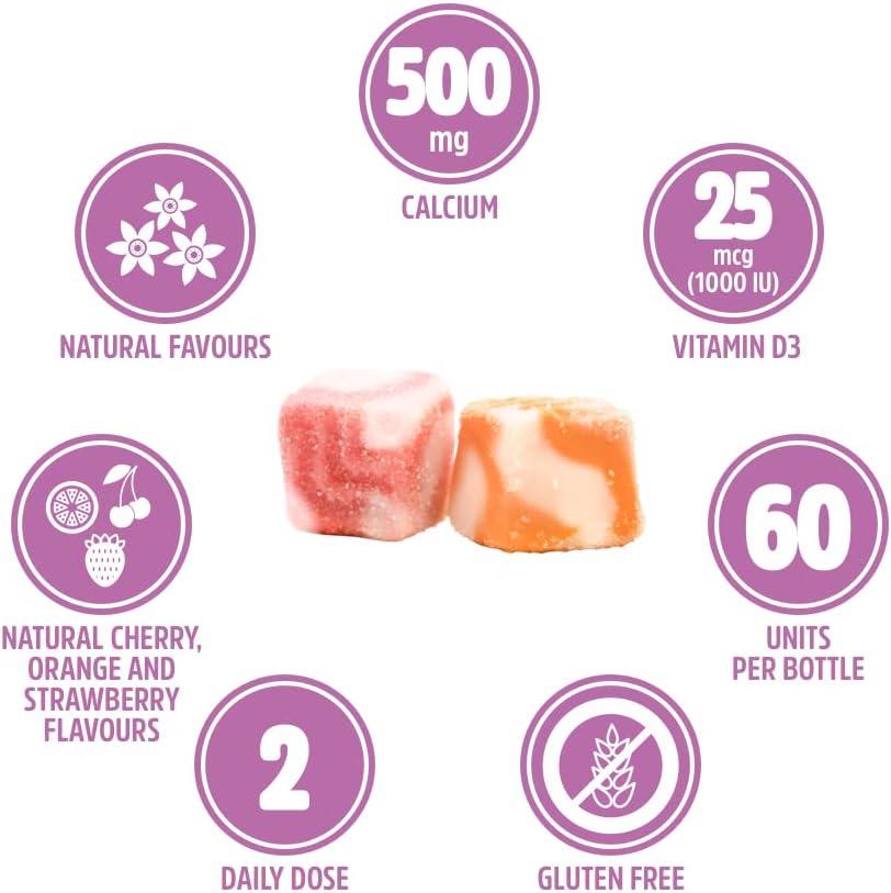 VITALDIN Calcium + Vitamin D3 Gummies 500mg & 1000 IU 60 Chewable ...