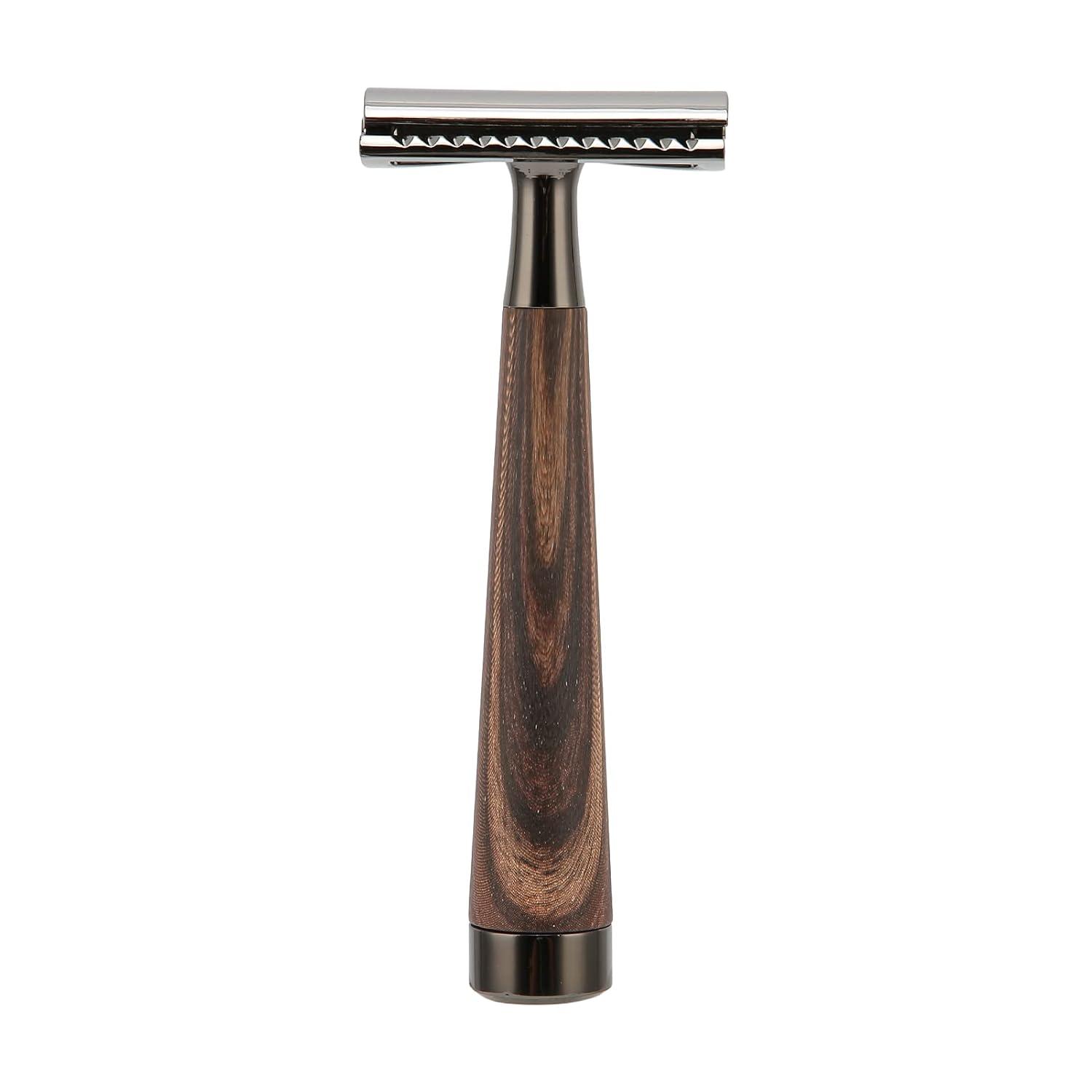 Double Edge Razor - Wood Grain Manual Safety Razor for Travel & Home ...