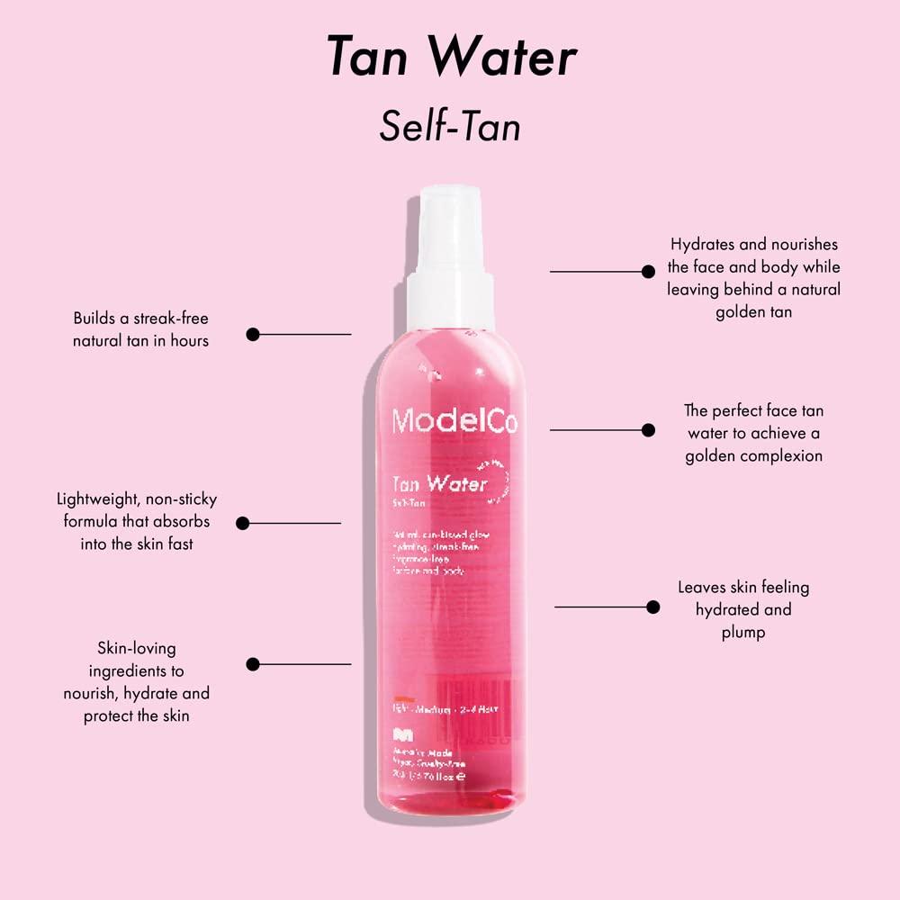 ModelCo Tanning Water - Self-Tan Body Spray - Hydrating Golden Tan - No ...