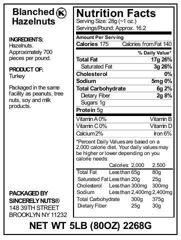 Sincerely Nuts Raw Blanched Hazelnuts (Filberts) - 5lb Bag | No Shell ...