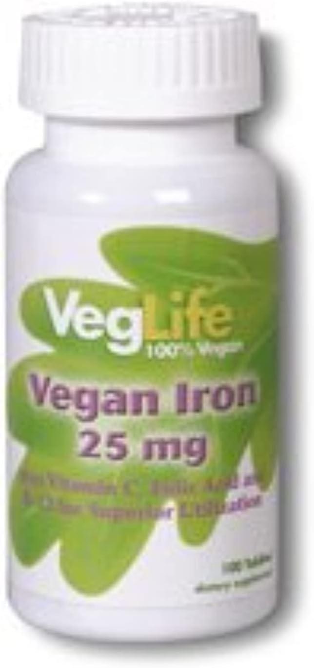 Veggie Iron 25mg VegLife 100 VegTab - Natural Iron Supplement for ...
