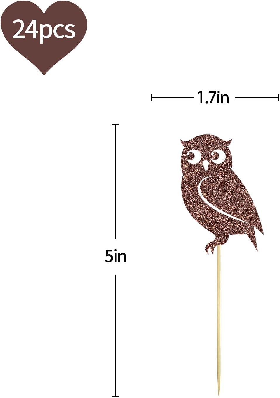 Set of 24 Glitter Owl Cupcake Toppers Animal Themed Baby Shower Dessert ...