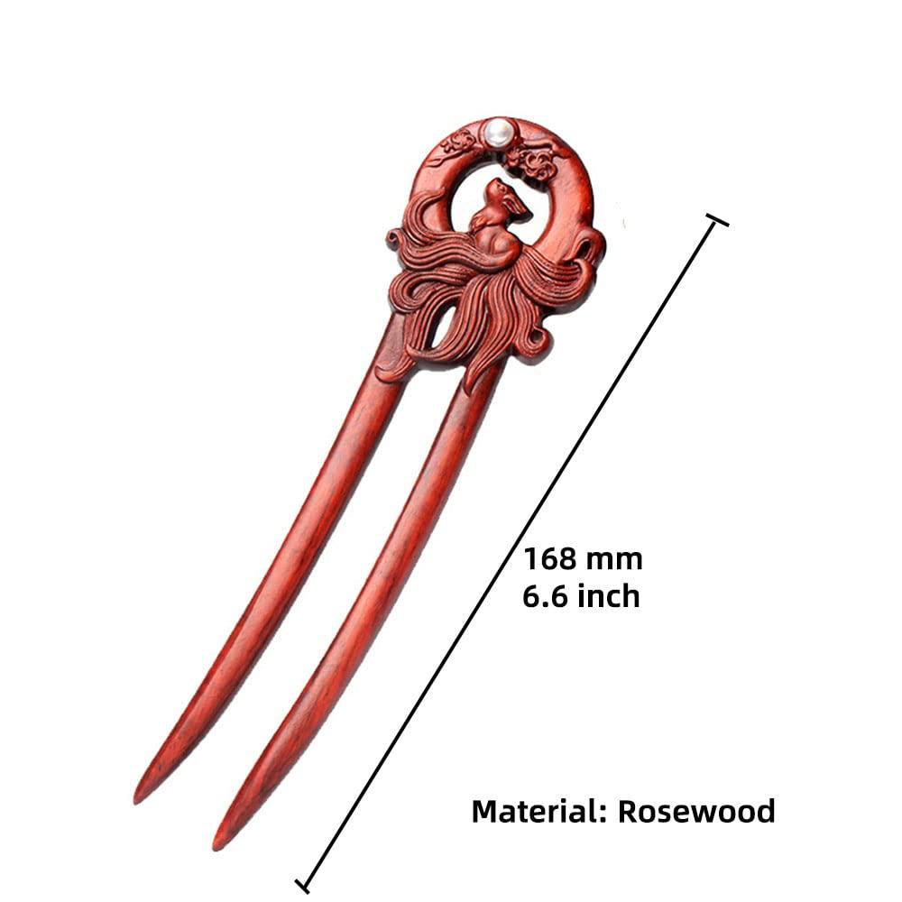 CHOISBEING Large Wooden Hair Fork for Long and Thick Hair - Nine-tailed ...