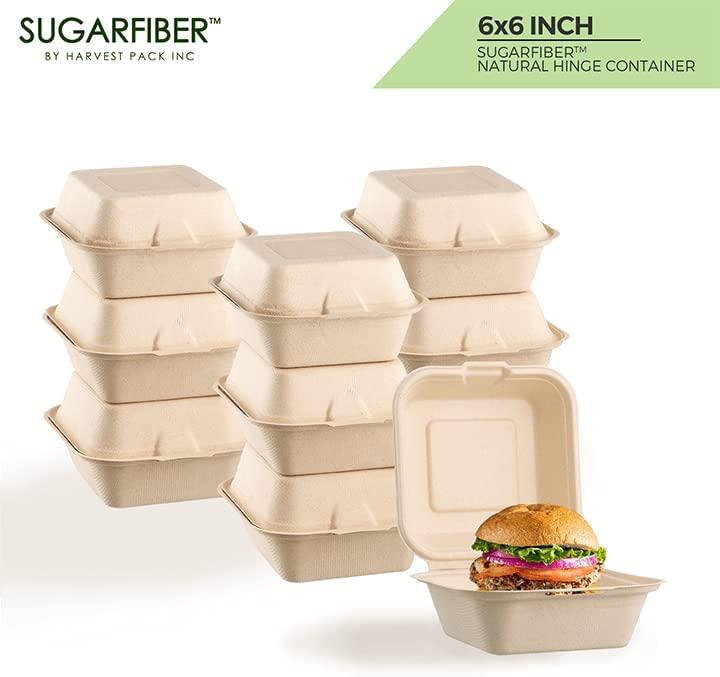 50 Count Sugarfiber 6x6 Compostable Square Hinged Container - Eco ...