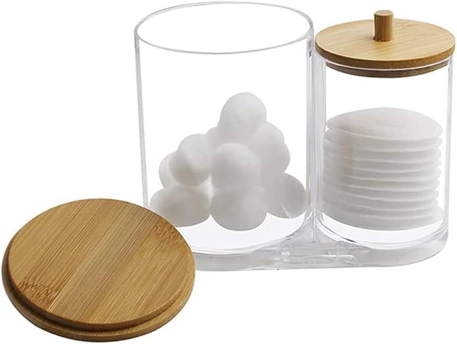 Garta Cotton Swab Holder with Bamboo Lid | Acrylic Qtip Dispenser ...