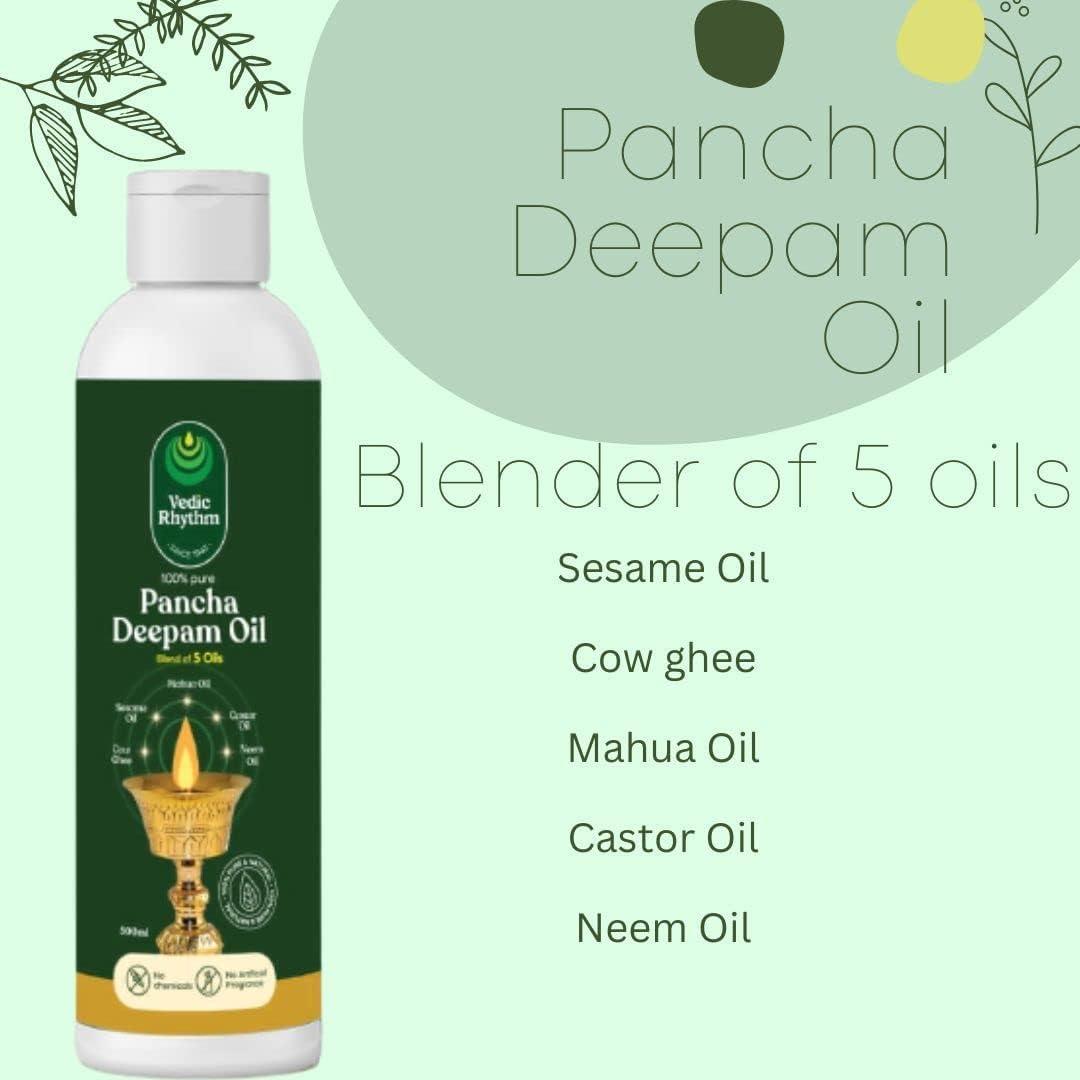 Vedic Rhythm Pancha Deepam Oil 16 Fl OZ | Chemical-Free Blend of Sesame ...