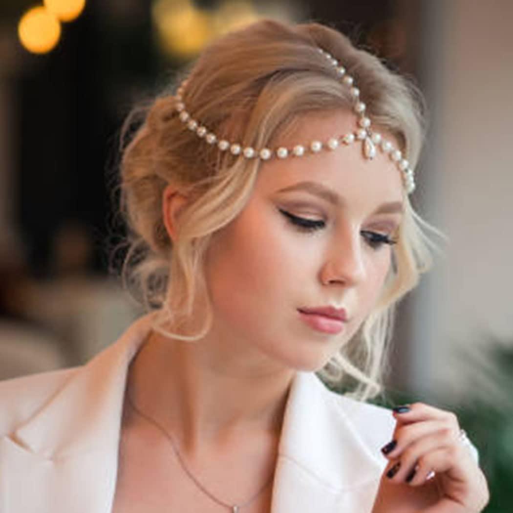 Catery Gold Pearl Head Chain for Bride Wedding Headband - Boho Gypsy ...