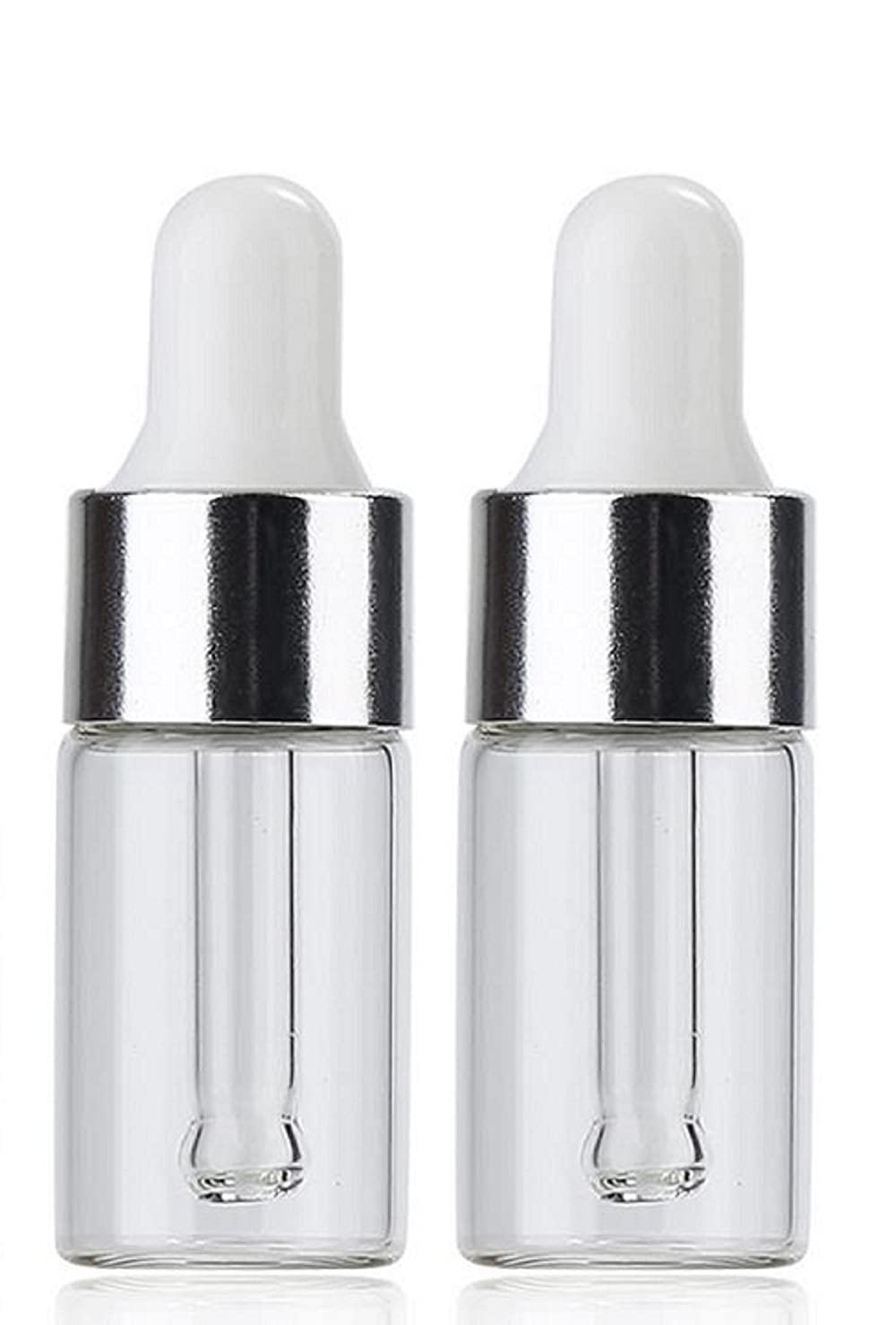 CMJ 2 x 3ml CLEAR Glass Bottles Ear Eye Drops Pipette Dropper Silver ...
