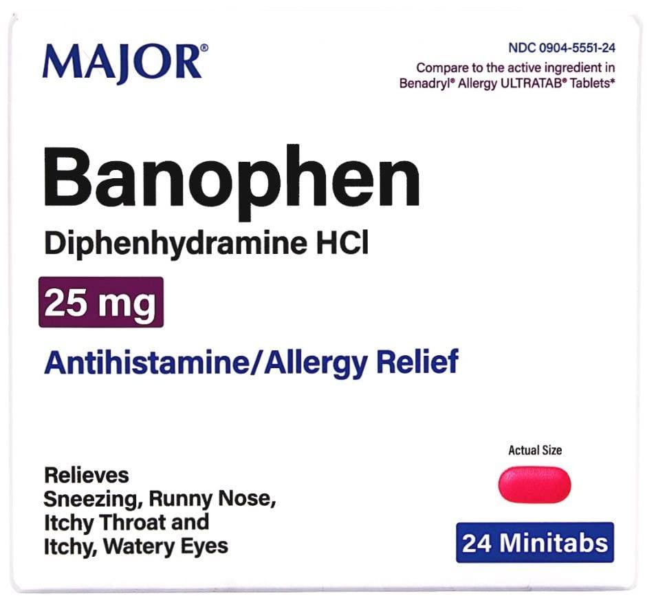 Major Banophen Antihistamine / Allergy Relief Diphenhydramine HCl 25 mg ...