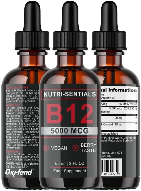 Vitamin B-12 Liquid Drops - 5000mcg Methylcobalamin Supplement for ...