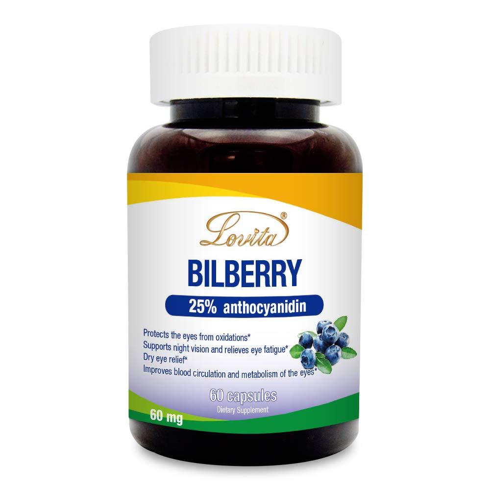 High Strength Lovita Bilberry Extract Capsules - 6000mg Equivalent - 25 ...